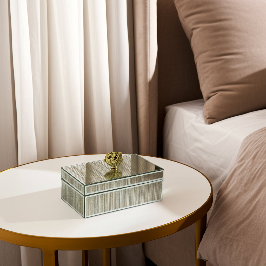 Mercer41 Decorative Storage Box Glass Wood Stone Crystal MDF Textured Lid 8" Modern Home Office ...